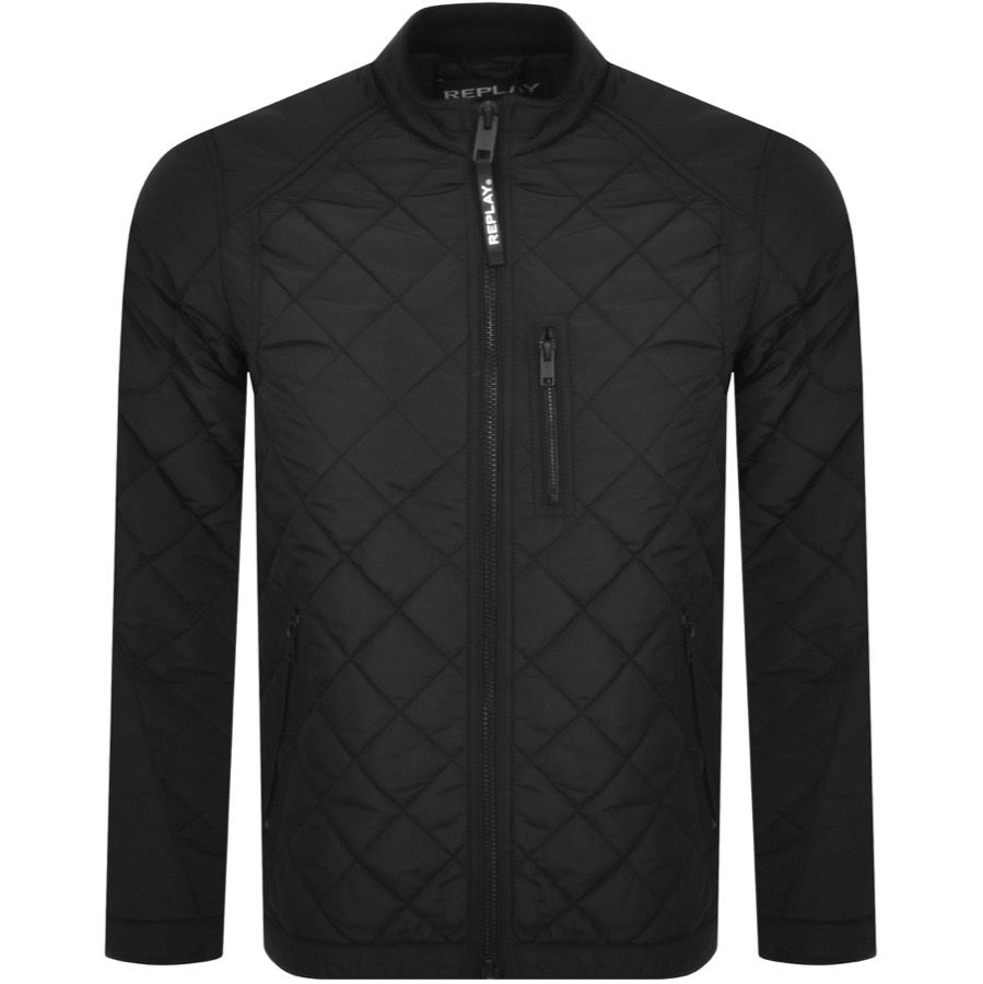 Replay Logo Quilted Jacket Black | ModeSens