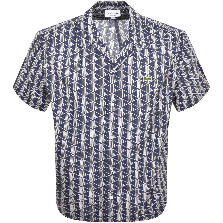 Lacoste Check Short Sleeved Shirt Navy | ModeSens